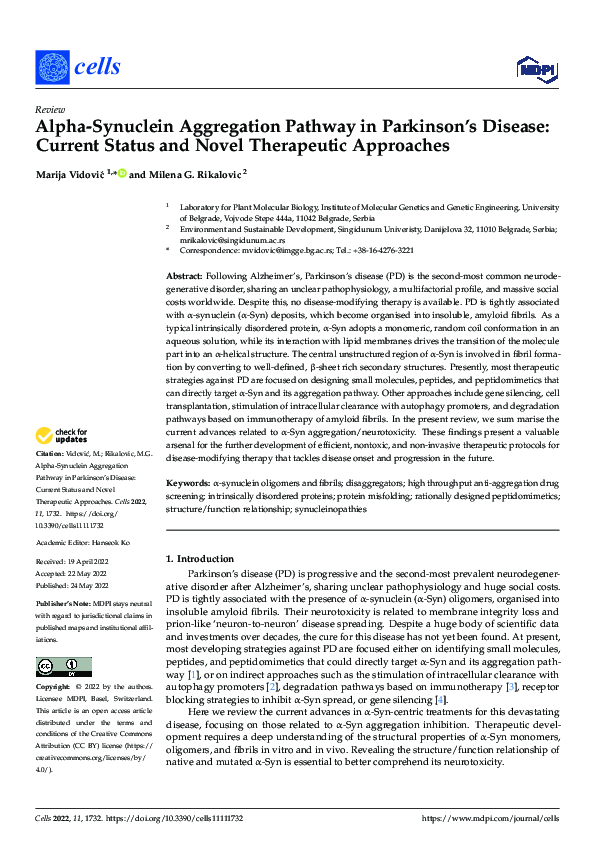 (PDF) Alpha-Synuclein Aggregation Pathway in Parkinson’s Disease: Current Status and Novel ...