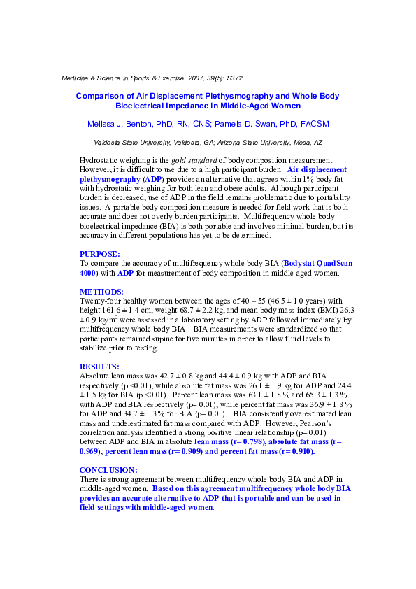 (PDF) Comparison of Air Displacement Plethysmography and Whole Body ...