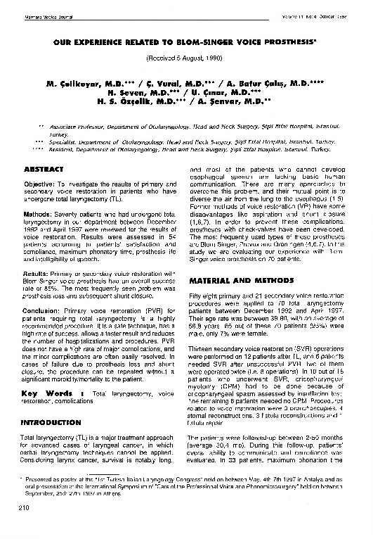 (PDF) Our experience related to blom-singer voice prosthesis