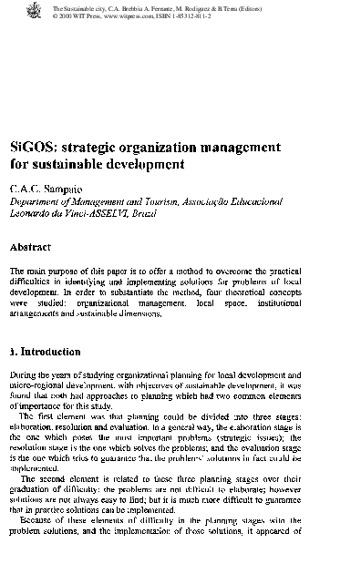 (PDF) SiGOS: Strategic Organization ManagementFor Sustainable Development