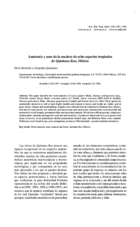 (PDF) Anatomía y usos de la madera de ocho especies tropicales de ...