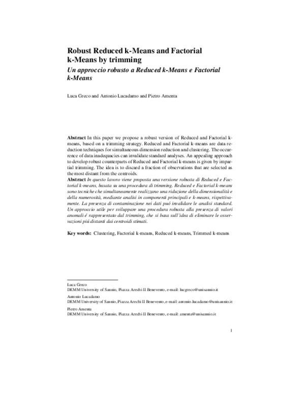 (PDF) Robust Reduced K-Means and Factorial K-Means by trimming