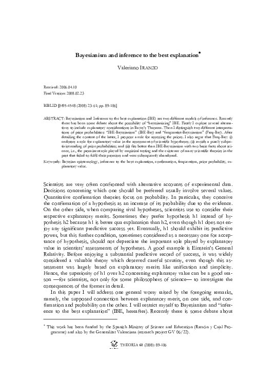 (PDF) Bayesianism and inference to the best explanation