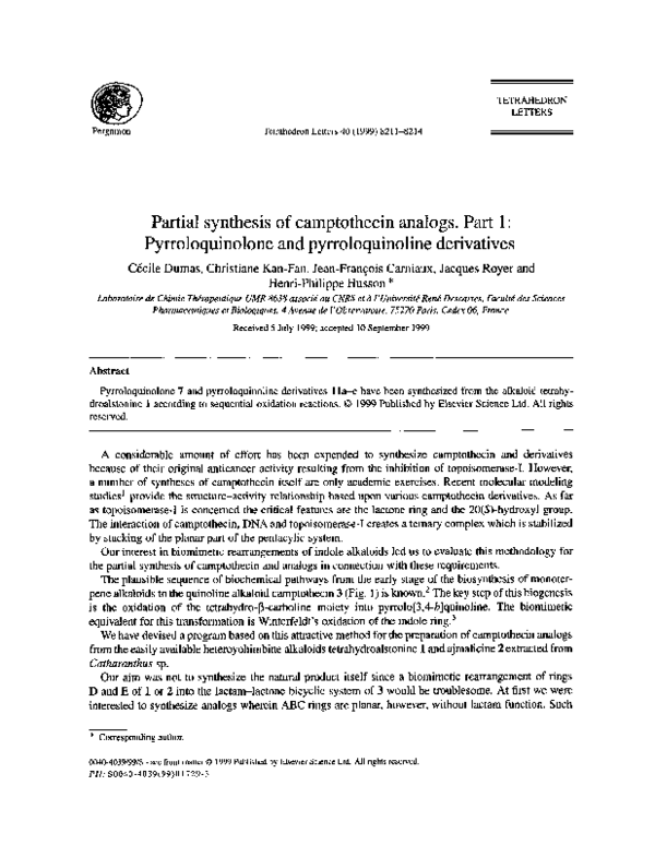 (PDF) Partial synthesis of camptothecin analogs. Part 1 ...