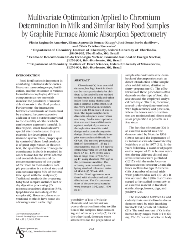 (PDF) Multivariate Optimization Applied to Chromium Determination in Milk and Similar Baby Food ...