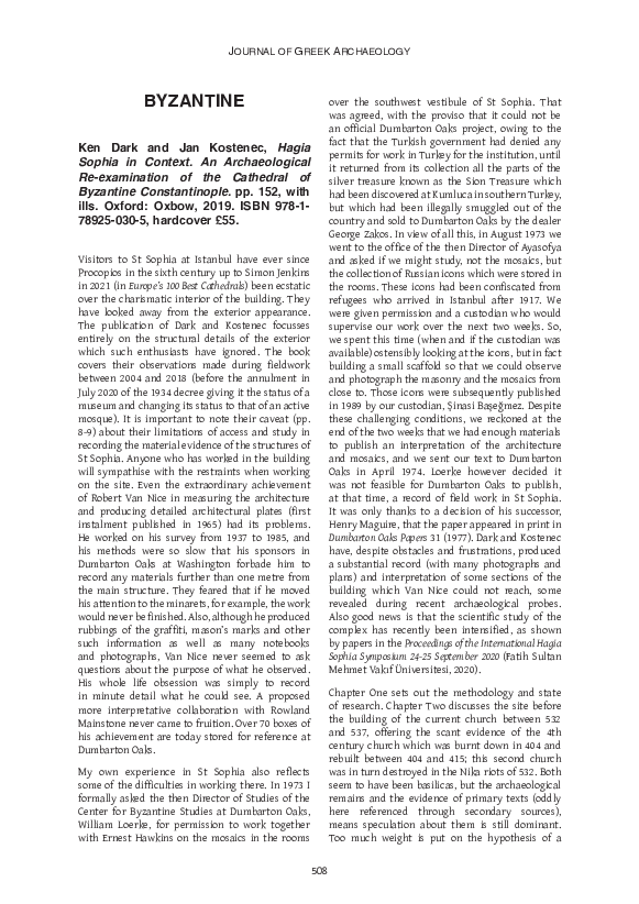 (PDF) Ken Dark and Jan Kostenec, Hagia Sophia in Context. An ...