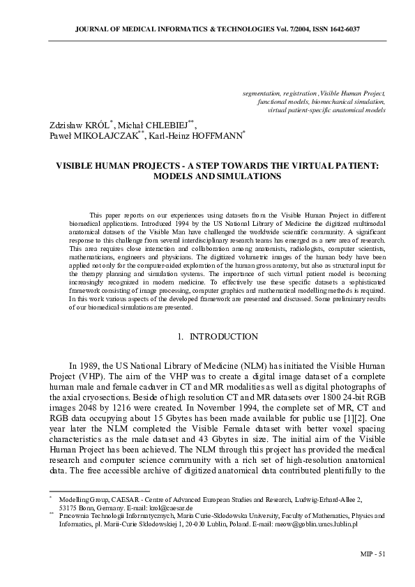 (PDF) Visible Human Projects - a Step Towards the Virtual Patient ...