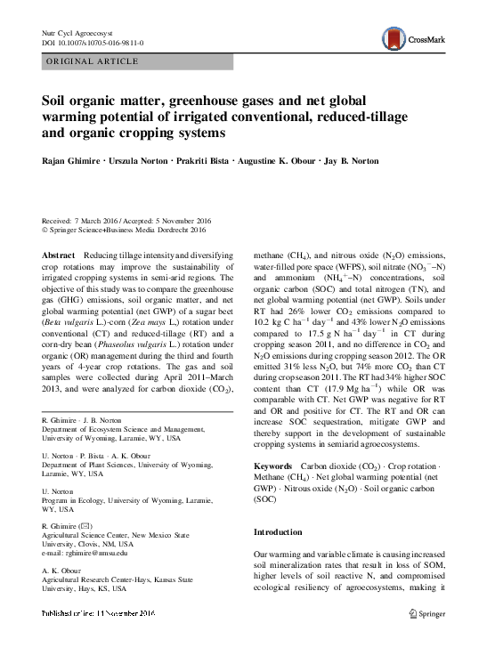 (PDF) Soil organic matter, greenhouse gases and net global warming potential of irrigated ...
