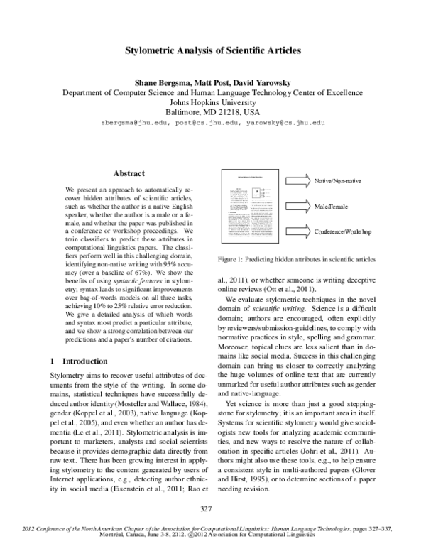 (PDF) Stylometric Analysis of Scientific Articles