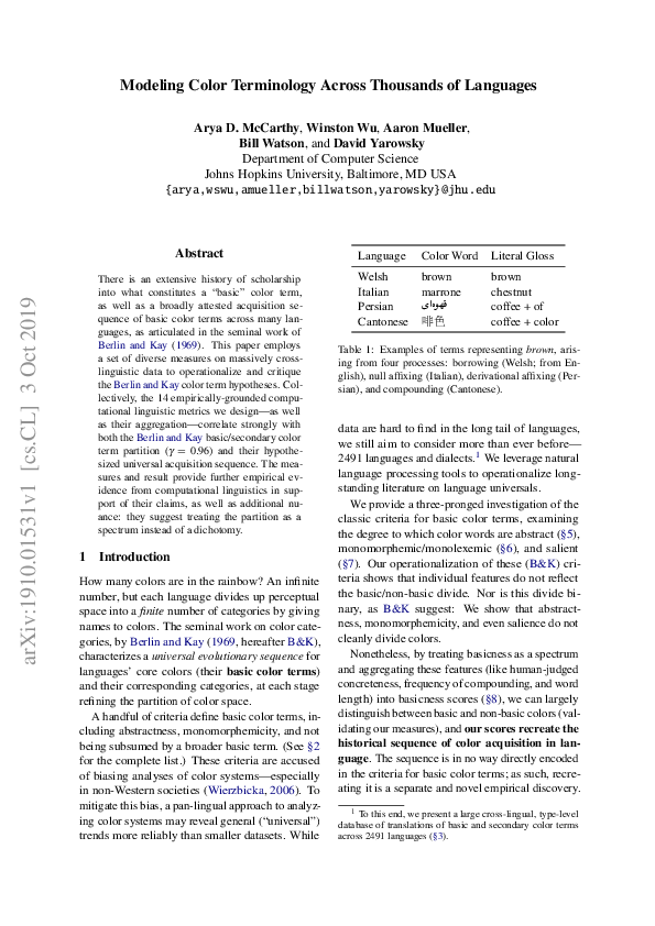 (PDF) Modeling Color Terminology Across Thousands of Languages