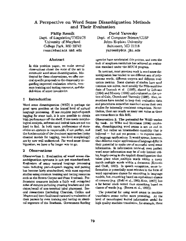 (PDF) A perspective on word sense disambiguation methods and their ...