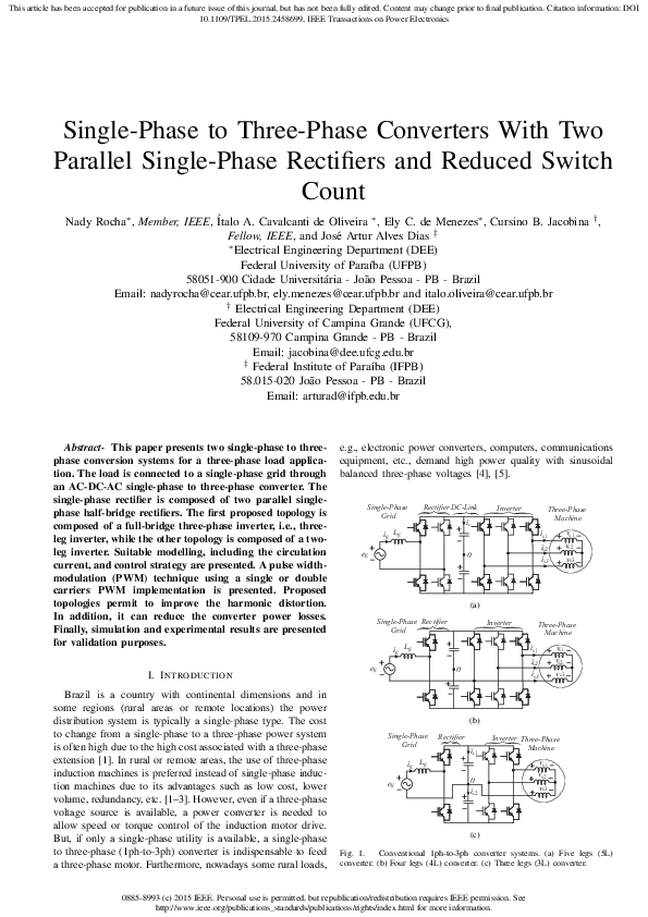 (PDF) Single-Phase to Three-Phase Converters With Two Parallel Single-Phase Rectifiers and ...