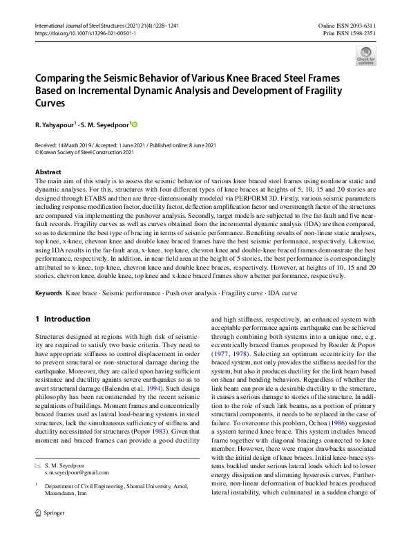 (PDF) Comparing the Seismic Behavior of Various Knee Braced Steel Frames Based on Incremental ...