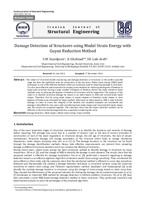 (PDF) Damage Detection of Structures Using Modal Strain Energy with ...