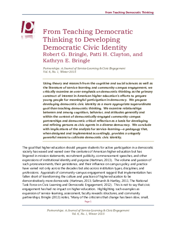(PDF) From Teaching Democratic Thinking to Developing Democratic Civic ...