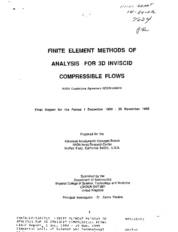 (PDF) Finite element methods of analysis for 3D inviscid compressible flows
