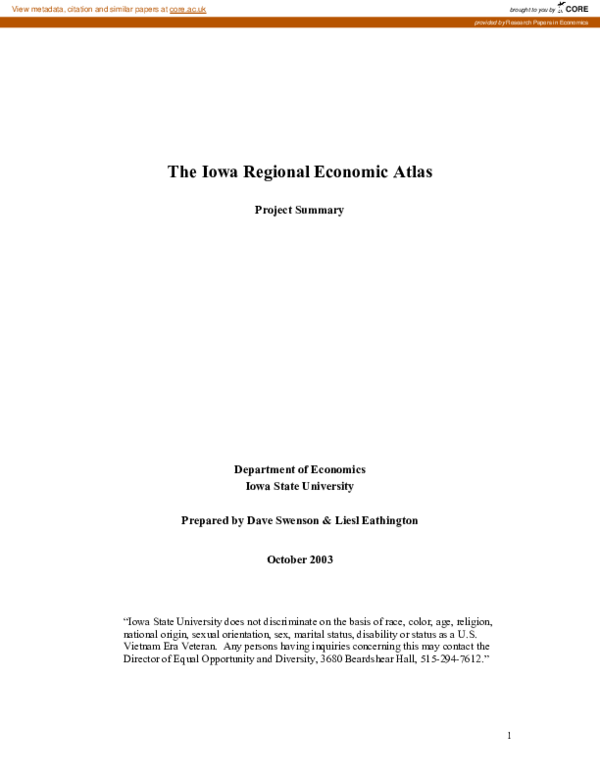 (PDF) The Iowa Regional Economic Atlas: Project Summary