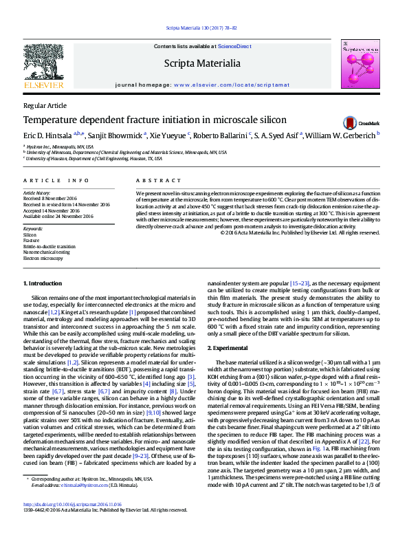 (PDF) Temperature dependent fracture initiation in microscale silicon