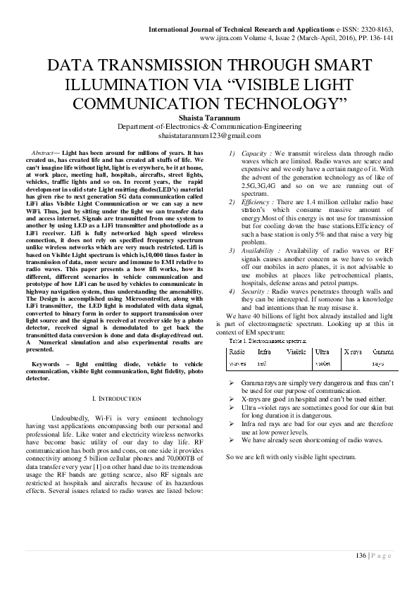 (PDF) Data Transmission Through Smart Illumination via "Visible Light ...