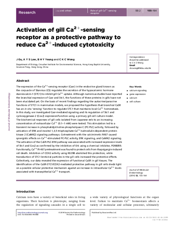 (PDF) Activation of gill Ca2+-sensing receptor as a protective pathway ...