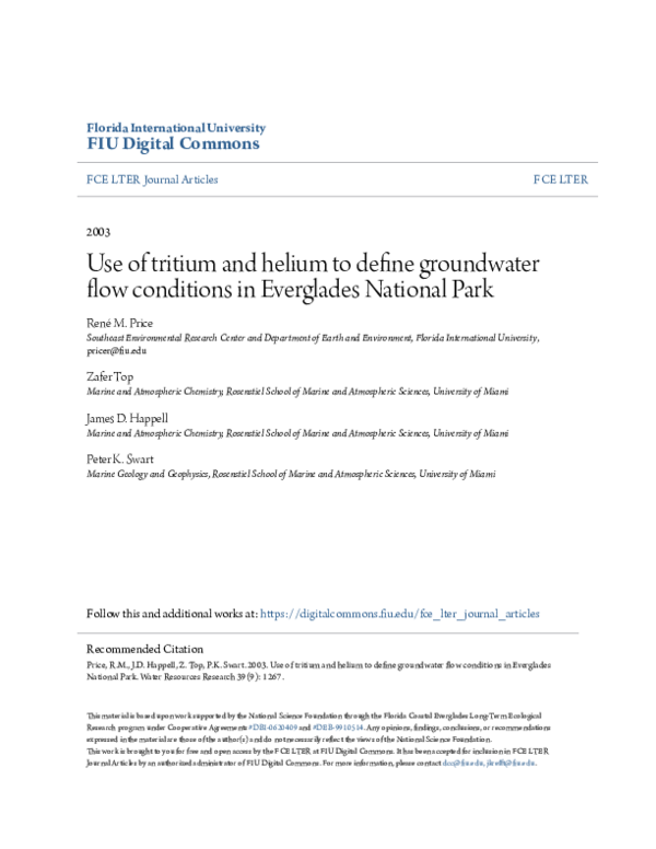 (PDF) Use of tritium and helium to define groundwater flow conditions ...