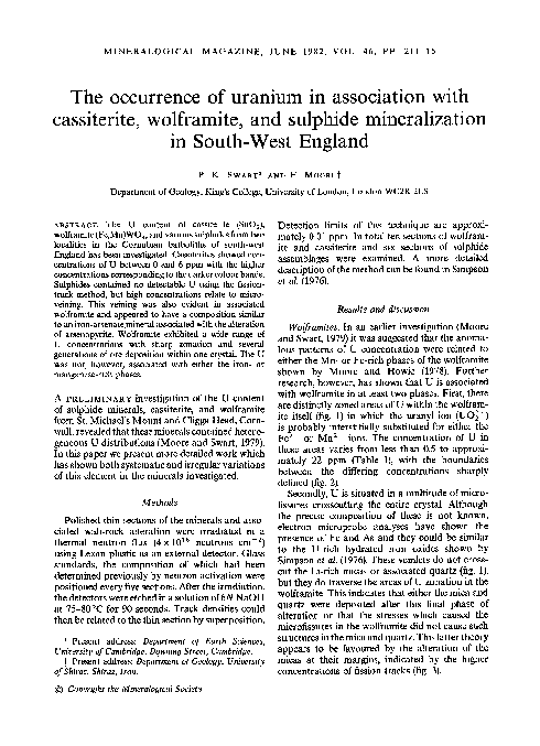 (PDF) The occurrence of uranium in association with cassiterite ...
