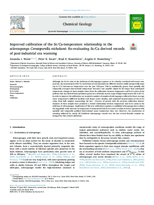 (PDF) Improved calibration of the Sr/Ca-temperature relationship in the ...