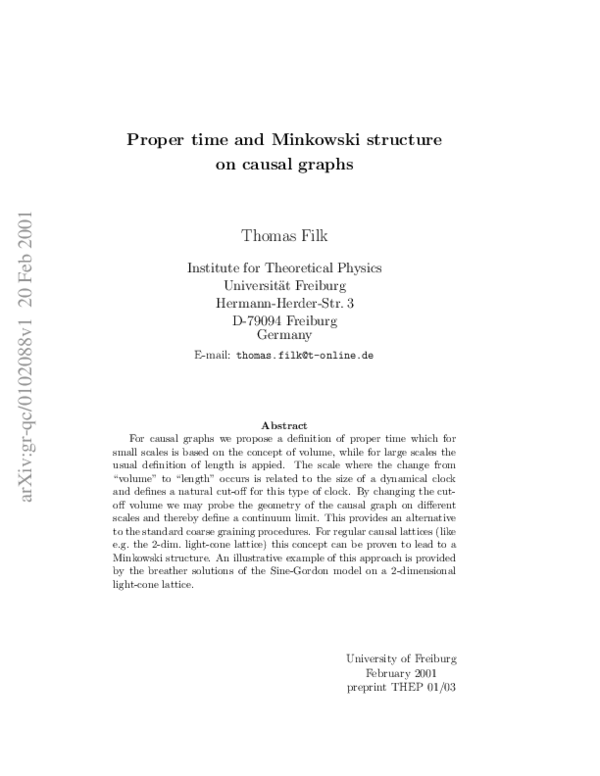 (PDF) Proper time and Minkowski structure on causal graphs
