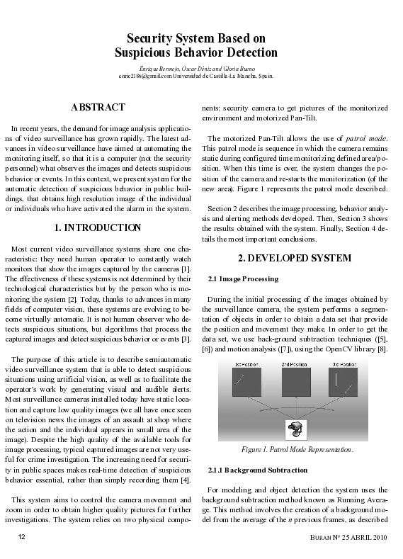 (PDF) Security System Based on Suspicious Behavior Detection