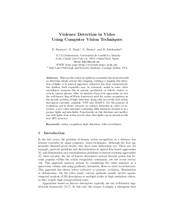 (PDF) Violence Detection in Video Using Computer Vision Techniques