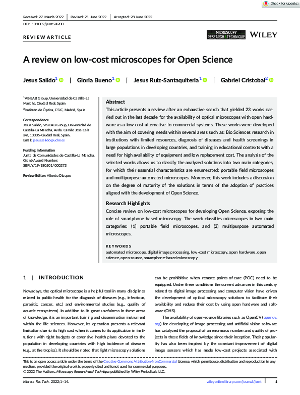 (PDF) A review on low‐cost microscopes for O pen S cience