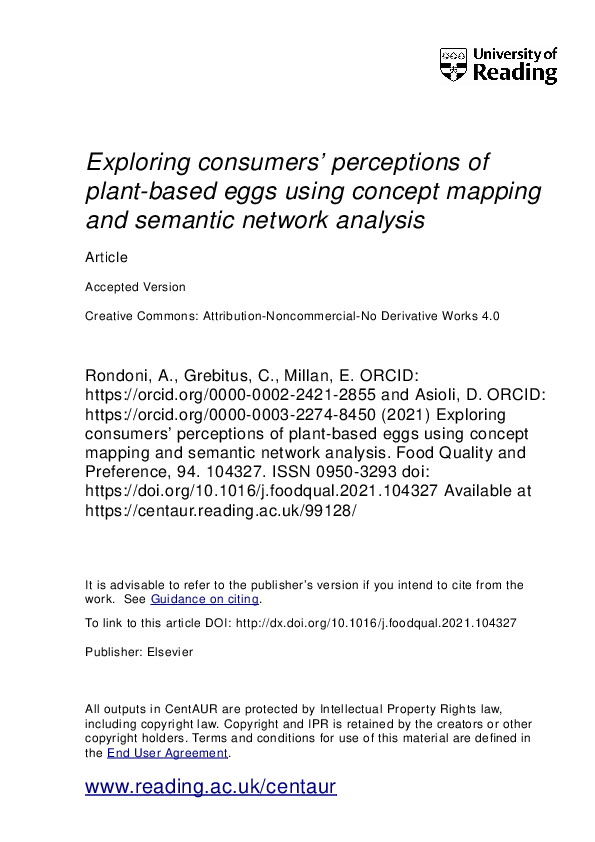 (PDF) Exploring consumers’ perceptions of plant-based eggs using concept mapping and semantic ...