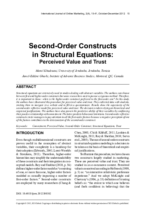 Pdf Second Order Constructs In Structural Equations