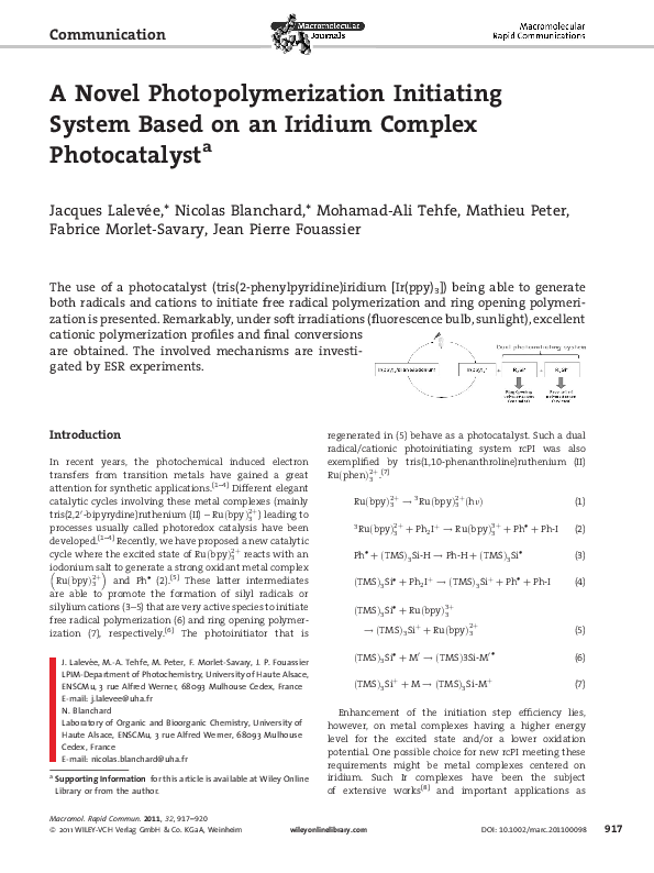 (PDF) A Novel Photopolymerization Initiating System Based on an Iridium ...