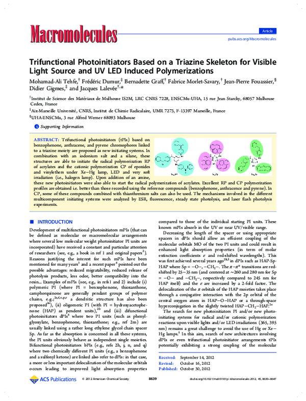 (PDF) Trifunctional Photoinitiators Based on a Triazine Skeleton for ...