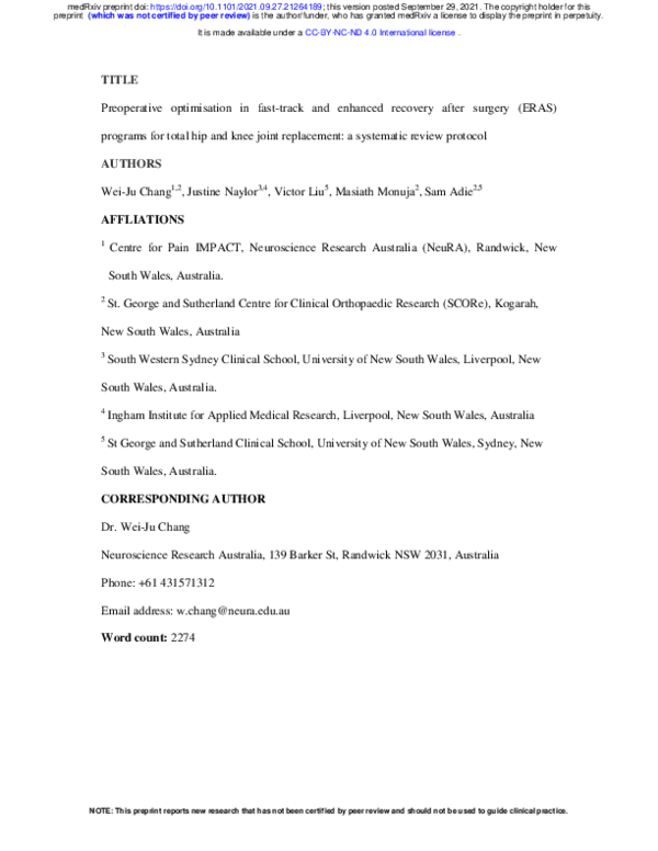 (PDF) Preoperative optimisation in fast-track and enhanced recovery ...