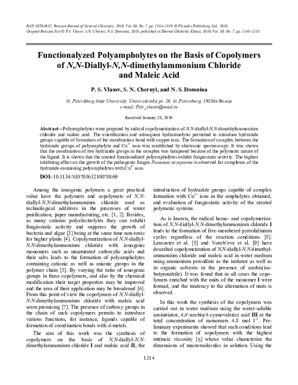 (PDF) Functionalyzed polyampholytes on the basis of copolymers of N,N ...