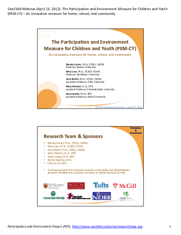 (PDF) The Participation and Environment Measure for Children and Youth ...