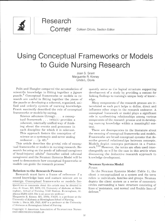 (PDF) Using Conceptual Frameworks or Models to Guide Nursing Research
