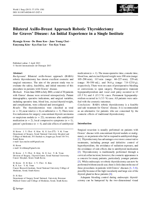 (PDF) Bilateral Axillo-Breast Approach Robotic Thyroidectomy