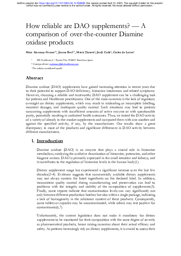 (PDF) How reliable are DAO supplements? — A comparison of over-the ...