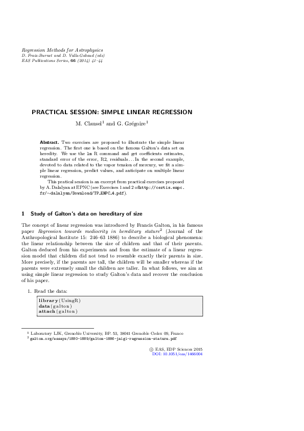 (PDF) Practical Session: Simple Linear Regression