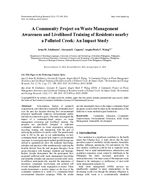 (PDF) A Community Project on Waste Management Awareness and Livelihood ...