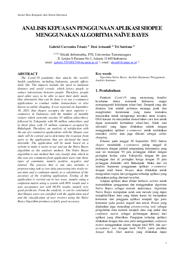 (PDF) Analisis Kepuasan Penggunaan Aplikasi Shopee Menggunakan Algoritma Naïve Bayes
