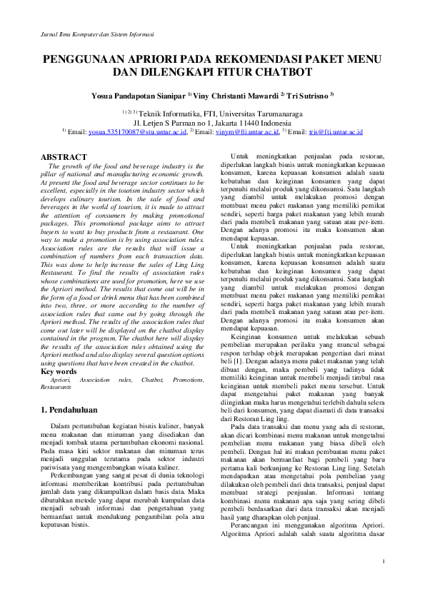 (PDF) Penggunaan Apriori Pada Rekomendasi Paket Menu Dan Dilengkapi ...