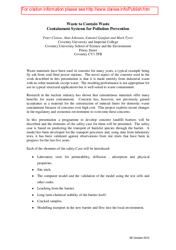 (PDF) Waste to contain waste – containment systems for pollution prevention