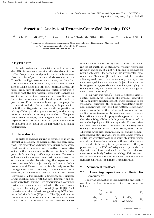 (PDF) 1078 Structural Analysis of Dynamic-Controlled Jet using DNS