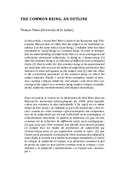 (PDF) The Common Being: An Outline