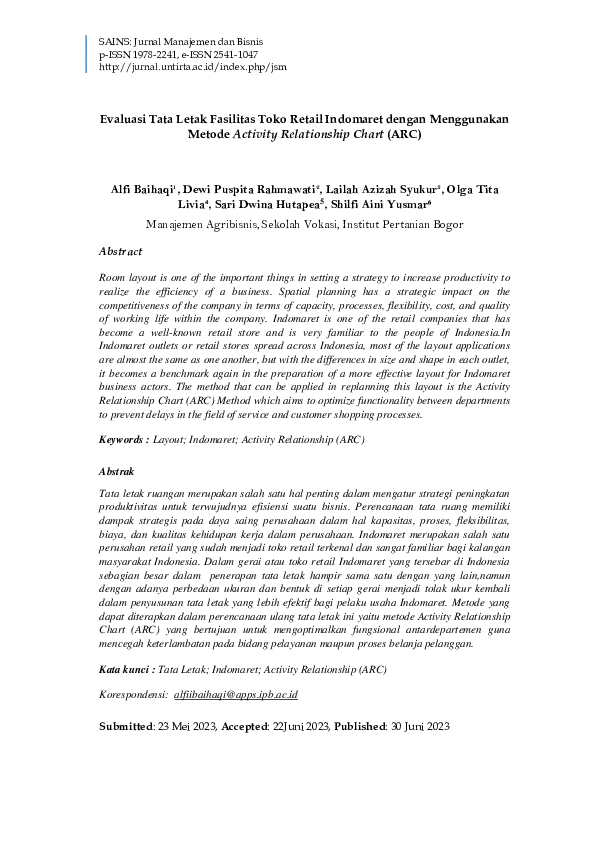 (PDF) Evaluasi Tata Letak Fasilitas Toko Retail Indomaret dengan ...