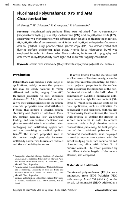 (PDF) Fluorinated Polyurethanes: XPS and AFM Characterization | Elisabeth Penoff - Academia.edu
